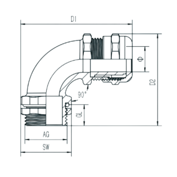 90 ̊ DEGREE ELBOW METAL CABLE GLAND